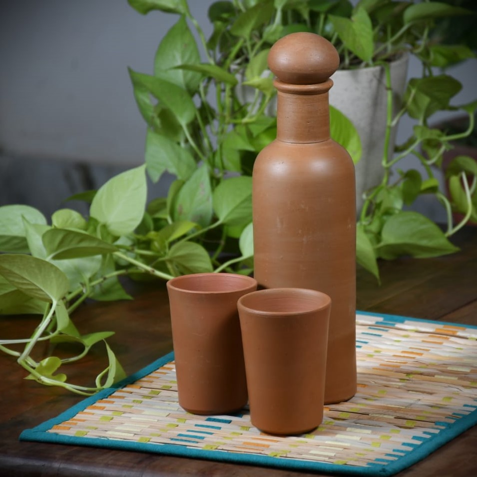Terracotta Water Bottle with Tumblers – Terracotta by Sachii